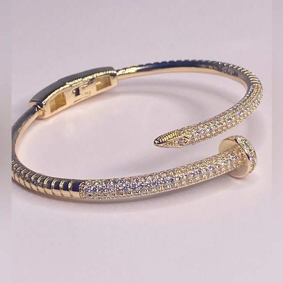 Jewelry | Gold Pave Crystal Nail Bangle | Poshmark